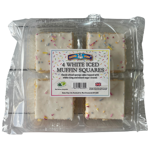 Baker Boys 4 White Iced Muffin Square Cakes – Candy Cargo