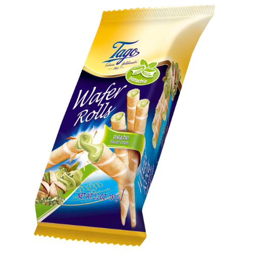 Tago Roll Wafers Pistachio 30X150G – Candy Cargo